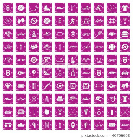 100 sport icons set grunge pink - Stock Illustration [40706608] - PIXTA