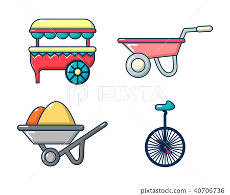 One wheel cart icon set, cartoon style-插圖素材 [40706736] - PIXTA圖庫