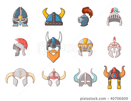 War helmet icon set, cartoon style-插圖素材 [40706809] - PIXTA圖庫