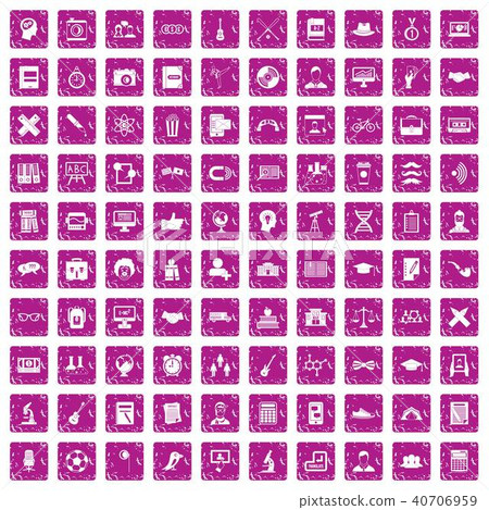 100 student icons set grunge pink-插圖素材 [40706959] - PIXTA圖庫