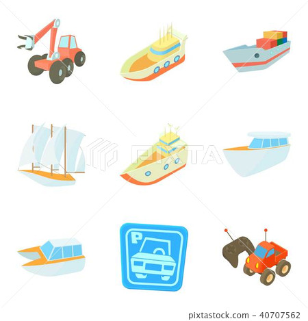 Transport technology icons set, cartoon style - Stock Illustration ...