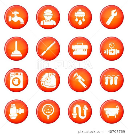 Plumber symbols icons set red vector - Stock Illustration [40707769 ...