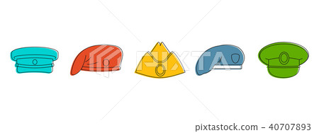 Military cap icon set, color outline style - Stock Illustration ...