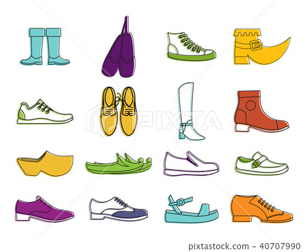 Shoes icon set, color outline style - Stock Illustration [40707990] - PIXTA