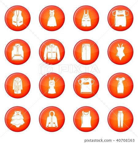 Fashion clothes wear icons set red vector - Stock Illustration ...