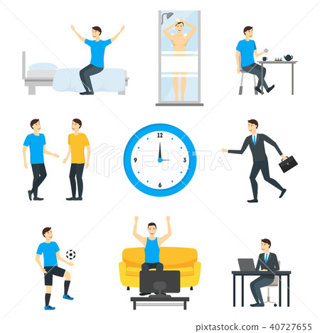 Cartoon Daily Routine Character Man. Vector - Stock Illustration ...