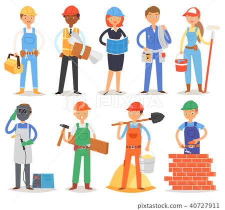 Builder vector constructor people character... - Stock Illustration ...