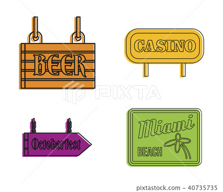 Welcome board icon set, color outline style - Stock Illustration ...