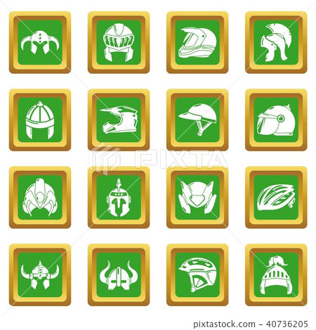 Helmet icons set green square vector - Stock Illustration [40736205 ...