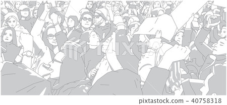 Illustration of crowd protest line art background - Stock Illustration ...