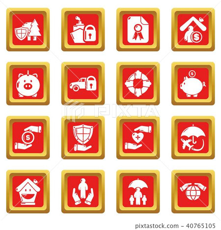 Insurance icons set red square vector - Stock Illustration [40765105 ...