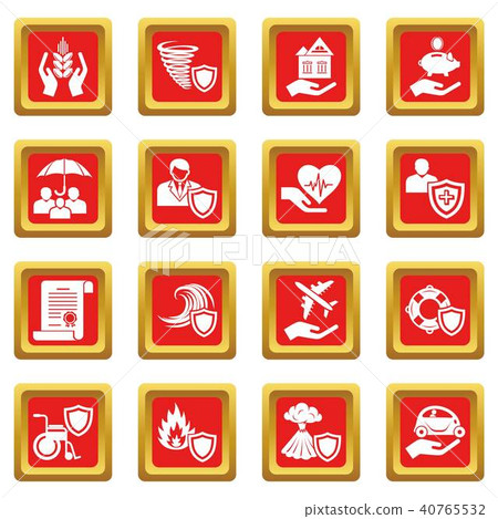 Insurance icons set red square vector - Stock Illustration [40765532 ...
