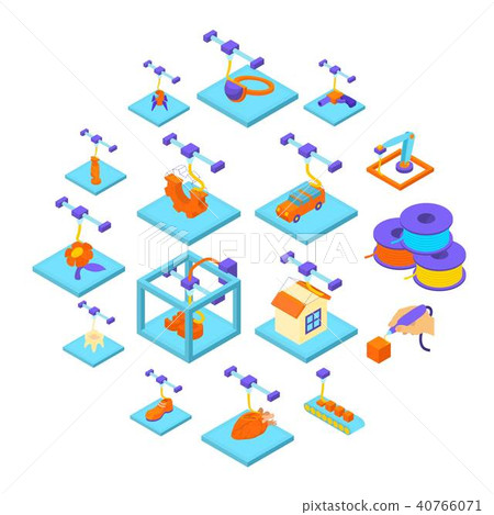 3d printing button icons set, isometric style - Stock Illustration ...