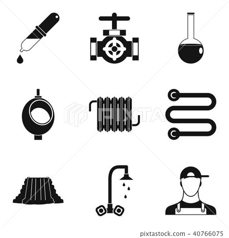 Fluid system icons set, simple style - Stock Illustration [40766075 ...
