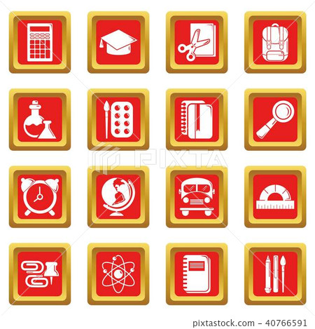 School education icons set red square vector - Stock Illustration ...