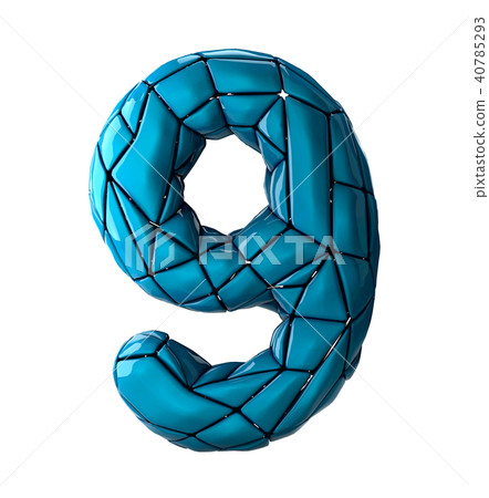 Number 9 nine in low poly style blue color... - Stock Illustration ...