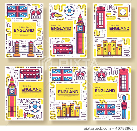 England vector brochure cards thin line set. - Stock Illustration ...