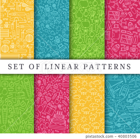 Set of linear travel style concept. Journey elemen - Stock Illustration ...
