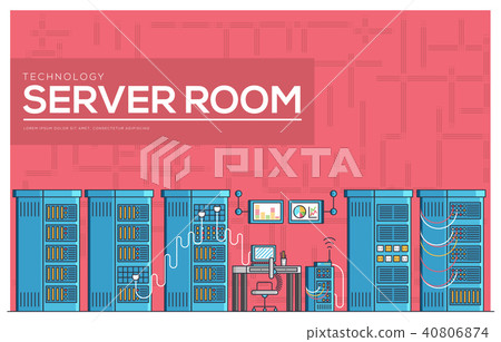 Server room outline vector illustration. Linear - Stock Illustration ...