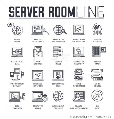 Server outline icons collection set. Techology - Stock Illustration ...