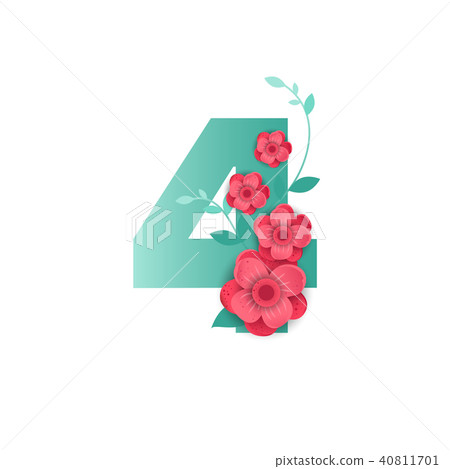 Color number 4 with beautiful flowers - Stock Illustration [40811701 ...
