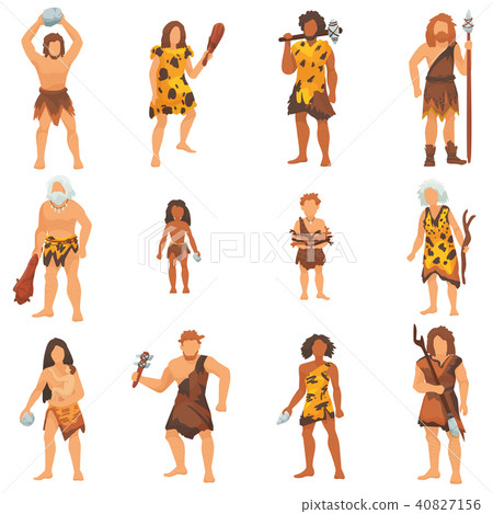 Primitive people vector primeval neanderthal... - Stock Illustration ...