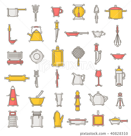 Kitchenware vector seamless pattern cookware... - Stock Illustration ...