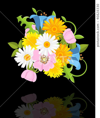 spring flowers on black background - Stock Illustration [40828330] - PIXTA