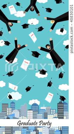 Happy Graduates flying in the air - Stock Illustration [40830101] - PIXTA