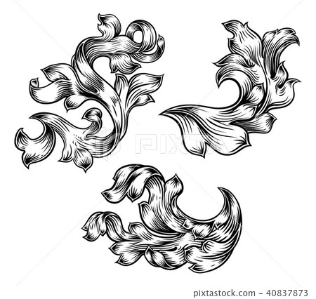 Floral Filigree Pattern Scroll Heraldry Design Set - Stock Illustration ...