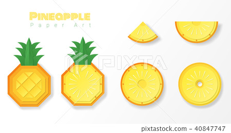 Set of pineapples in paper art style - Stock Illustration [40847747 ...