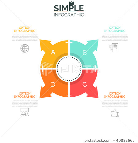 Pie chart divided into 4 sectors with arrows... - Stock Illustration ...