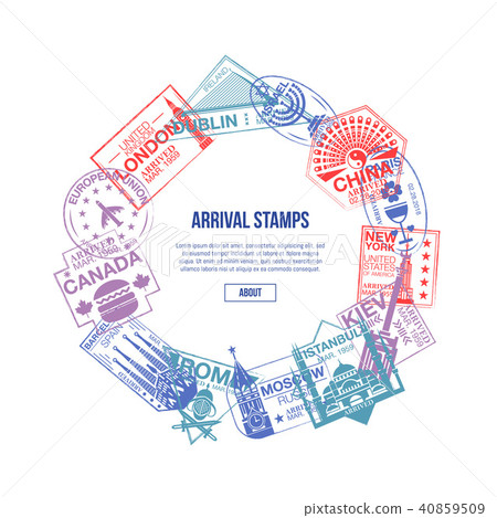 Arrival stamps banner with world visa rubber signs-插圖素材 [40859509 ...