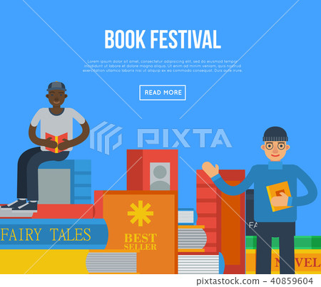 Book festival poster with people reading books - Stock Illustration ...