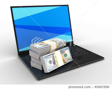 3d illustration of laptop computer with money - Stock Illustration ...