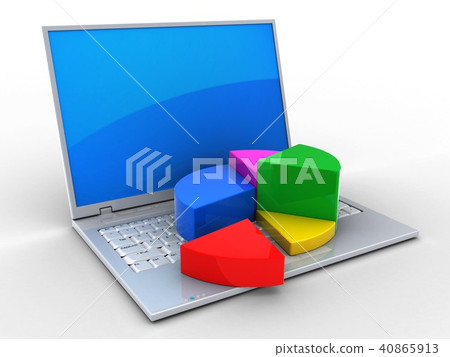 3d illustration of laptop with pie chart diagram-插圖素材 [40865913] - PIXTA圖庫