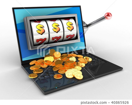 3d illustration of computer with slot machine - Stock Illustration ...