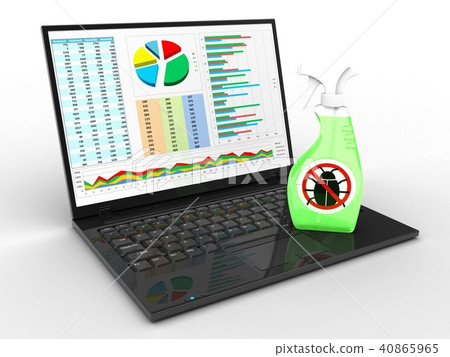 3d illustration of laptop with bug spray - Stock Illustration [40865965 ...