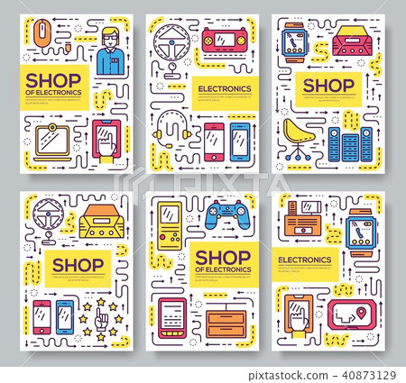 Device store concept. Thin line icons with flat - Stock Illustration ...