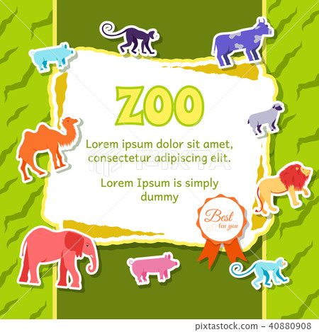Zoo animals elements on green background - Stock Illustration [40880908 ...