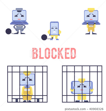 Blocked computer devices set isolated on white... - Stock Illustration ...