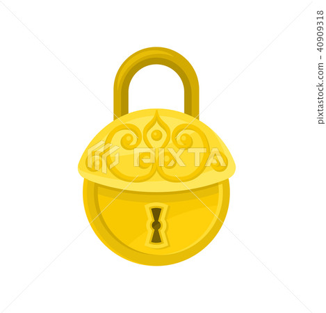 Antique round-shaped padlock. Old golden lock... - Stock Illustration ...