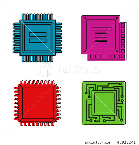 Cpu icon set, color outline style - Stock Illustration [40922241] - PIXTA