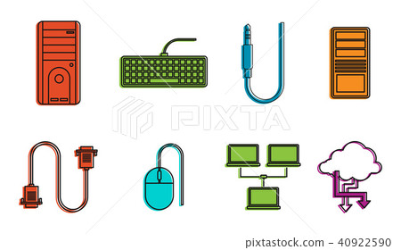 Pc desktop icon set, color outline style - Stock Illustration [40922590 ...
