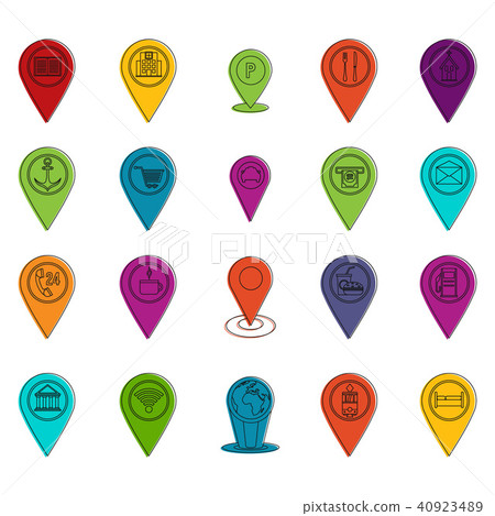 Map pins icon set, color outline style - Stock Illustration [40923489 ...