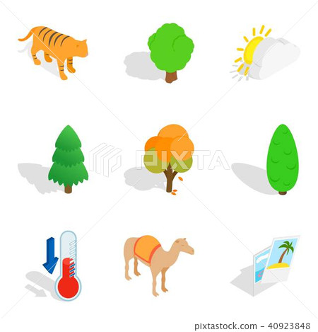 Wildlife sanctuary icons set, isometric style - Stock Illustration ...