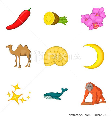 Primordial nature icons set, cartoon style - Stock Illustration ...