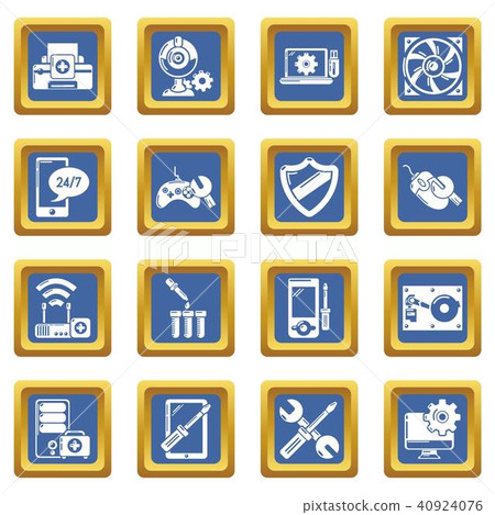 Computer repair service icons set blue square... - Stock Illustration ...