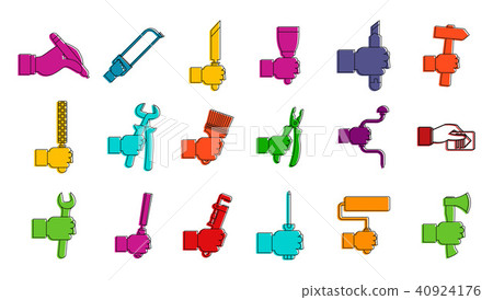 Handtool icon set, color outline style - Stock Illustration [40924176 ...