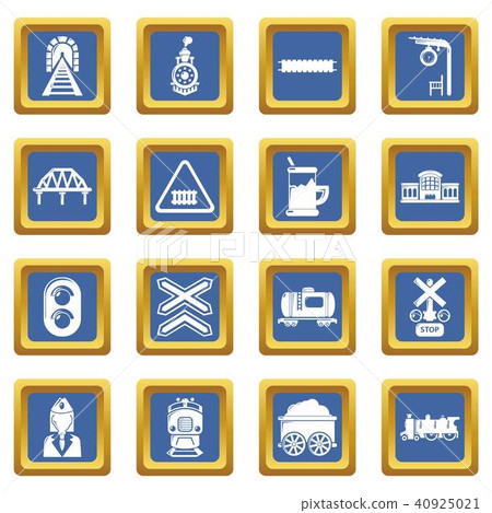 Train railroad icons set blue square vector - Stock Illustration ...